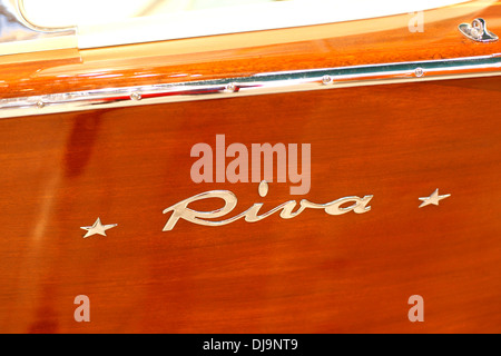 Classic Riva yachts on display at the factory on Lake Iseo at Sarnico ...