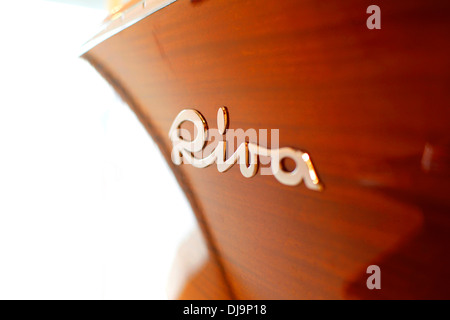Classic Riva yachts on display at the factory on Lake Iseo at Sarnico ...