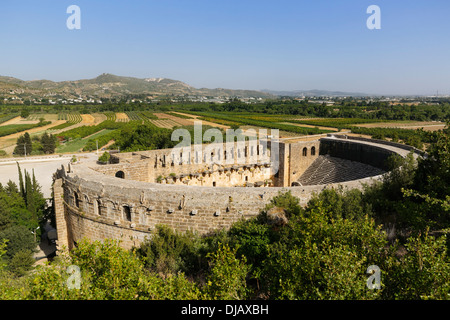 Roman amphitheater of Aspendos ancient city near Antalya, Turkey. An ...