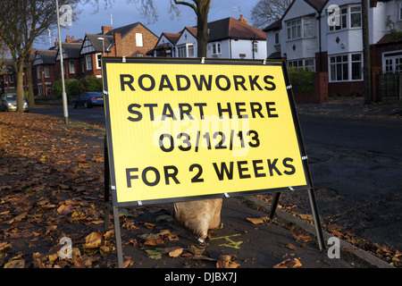 notice board giving advance notice of roadworks to be carried the ...