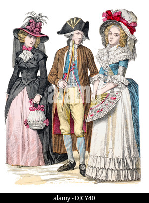 18th century XVIII German regional dress Left to right Rarlsruhe, Mien ...