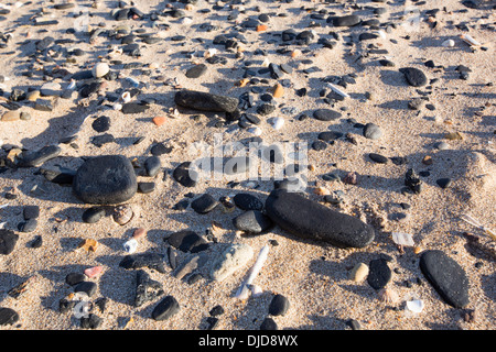 Sea coal pattern on the beach at Blyth, Northumberland, England, UK ...