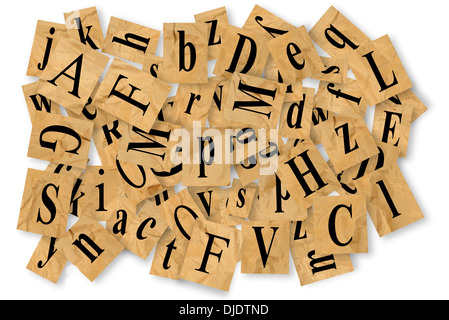 letters cut out of newspaper on white background Stock Photo - Alamy