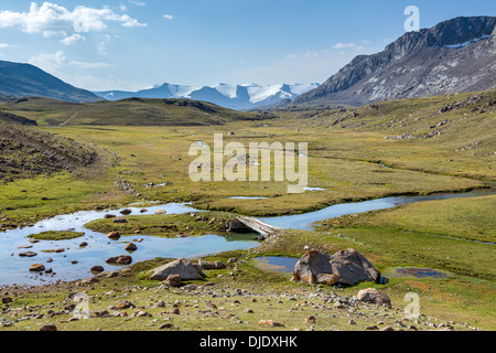 River and foot bridge. Tien Shan mountains, Kyrgyzstan Stock Photo - Alamy