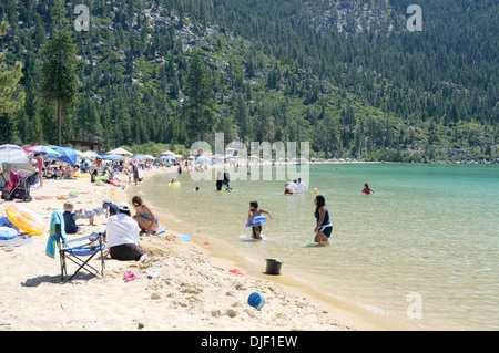 Beachgoers at Sand Harbor State Beach Park at Lake Tahoe Stock Photo ...
