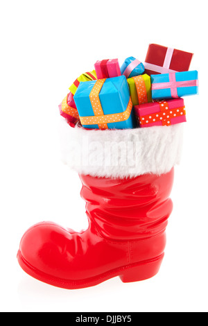 Christmas boot full with presents isolated over white background Stock ...