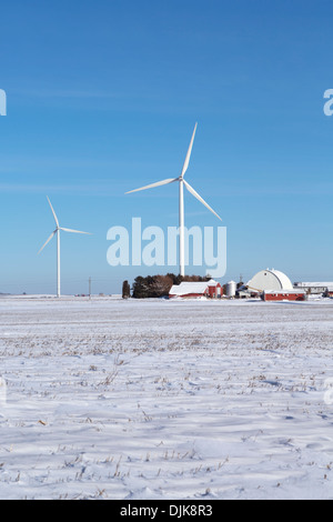 Elk Wind Energy Farm and silo at sunrise, near Edgewood; Iowa, United ...