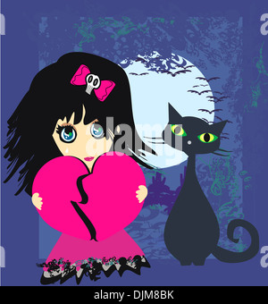 Sad emo girl and her cat Stock Photo - Alamy