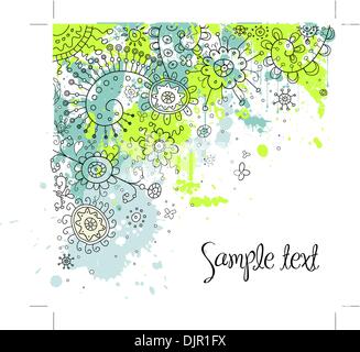 Blue scribble flowers creative hand drawn seamless pattern. Doodle ...