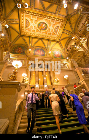 Grand Staircase to the Vienna State Opera. The opulent marble foyer and ...