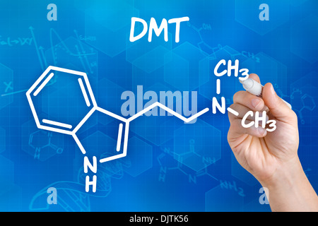 Dimethyltryptamine (DMT) psychedelic drug molecule. Present in the ...