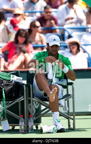 Fernando Verdasco (ESP) in green at the 2010 BNP Paribas Open held at ...