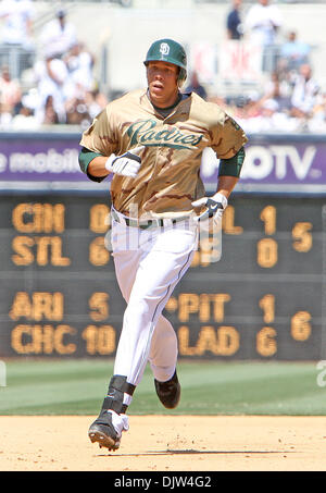 San Diego Padres left fielder Samad Taylor celebrates after hitting a ...