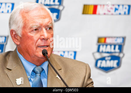 Dale Inman speaks in the media room during the Inaugural NASCAR Hall Of ...