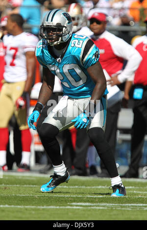 Carolina Panthers cornerback Chris Gamble, right, breaks up a pass ...