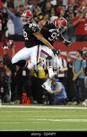 Atlanta Falcons defensive end Jonathan Babineaux (95) celebrates a play ...