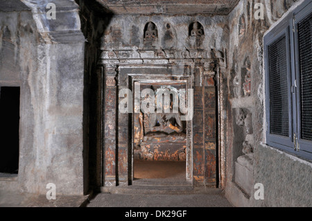 Buddha with two Bodhisattva's on either side, Cave 6, Ajanta Caves ...