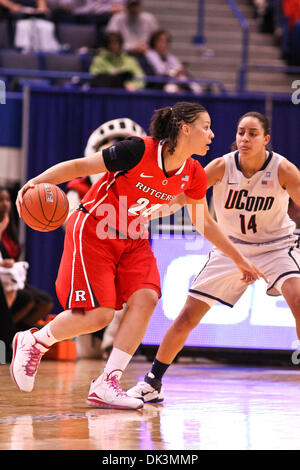 Rutgers guard April Sykes (24) puts up a shot as Louisiana Tech forward ...