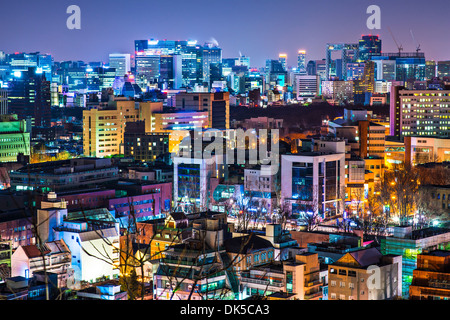 Skyline of Seoul, Korea with high-rise apartment blocks. Seoul is a ...