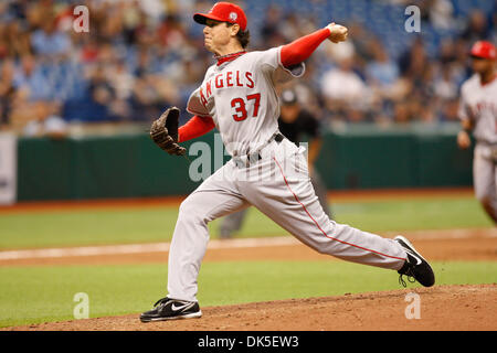 Los Angeles Angels relief pitcher Jack Dashwood warms up in the bullpen ...