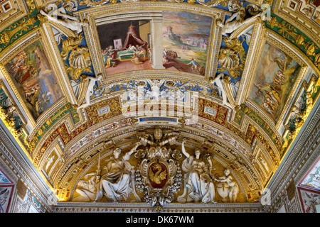 Gallery of Maps (Galleria delle carte geografiche) or Map Room vaulted ceiling in Vatican ...