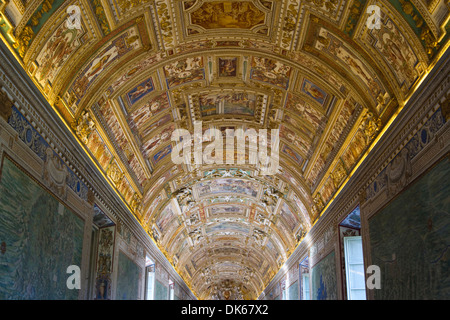 Gallery of Maps (Galleria delle carte geografiche) or Map Room vaulted ceiling in Vatican ...