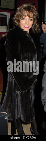 Joan Collins wearing a fur coat at Leicester Square Theatre for her ...