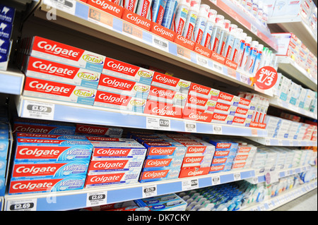 Supermarket interior showing toothpaste, Britain, UK Stock Photo ...