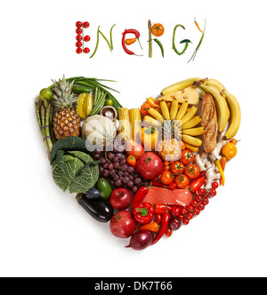 Choice of healthy food for heart, life concept on a color background ...