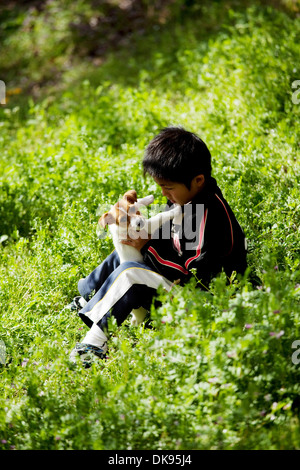 Japanese school in countryside with grass mountain and tree Stock Photo ...