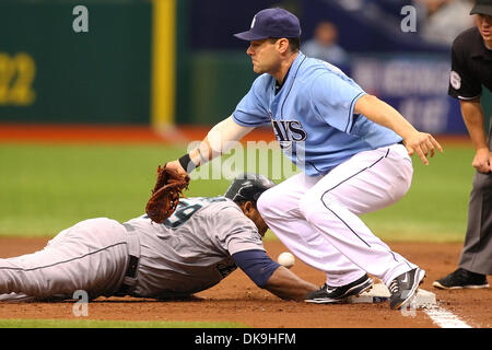 Seattle Mariners first baseman Luke Raley swings at a pitch during a ...