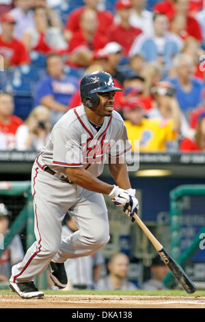 Atlanta Braves outfielder Michael Bourn laughs during spring training ...