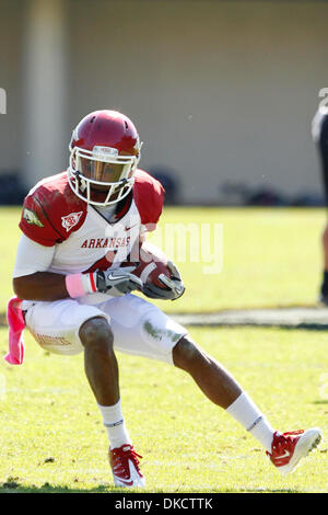 Arkansas wide receiver Jarius Wright (4) catches a touchdown pass in ...