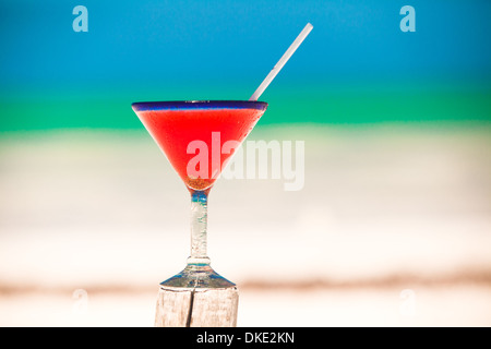 Strawberry margarita on the sandy white beach Stock Photo - Alamy