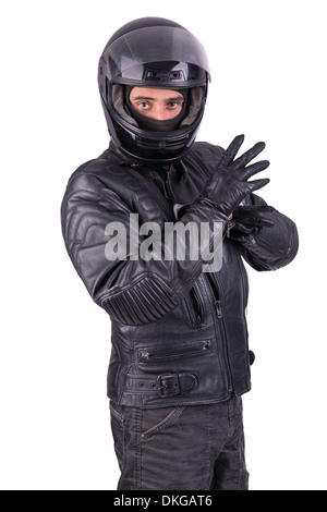 Motorbike rider against a white background Stock Photo - Alamy