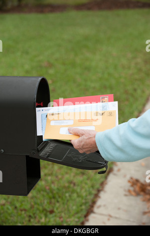 US mail box collecting mail from the mailbox Stock Photo - Alamy