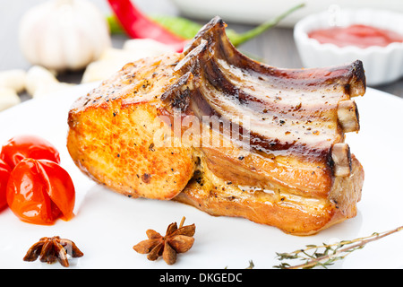 Baked pork rib chop Stock Photo - Alamy