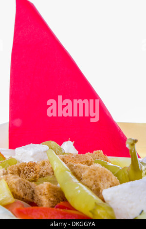 pepperoni salad with bread cubes and white cheese Stock Photo - Alamy