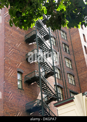Fire escape stairs on a high rise, New York City, USA, North America ...