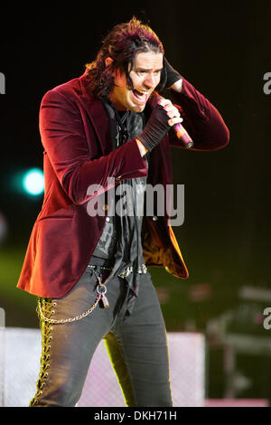 Austin Winkler, lead singer of Hinder, performs on stage at the Molson ...