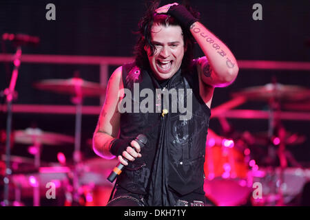 Austin Winkler, lead singer of Hinder, performs on stage at the Molson ...