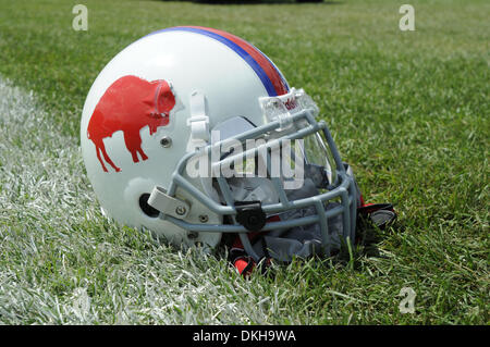 Buffalo Bills helmet sits on the field with some footballs during an ...
