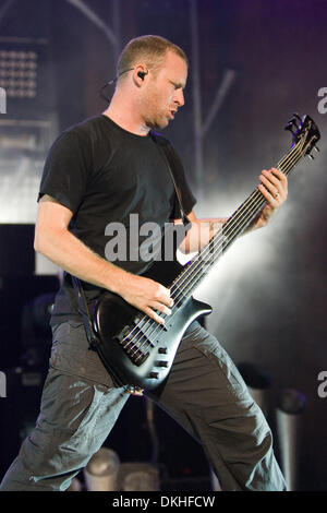 14 August 2009: Nickelback bass guitarist Mike Kroeger performs Stock ...