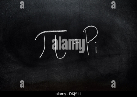 A blackboard with the Pi symbol written on it in white chalk Stock ...