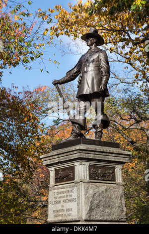 The Pilgrim Statue, Pilgrim Hill, Autumn, Central Park, NYC Stock Photo ...