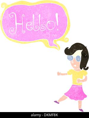 woman cartoon saying hello on chair design, Girl female person people ...
