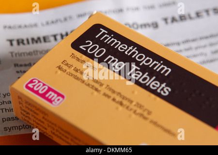 Trimethoprim antibiotic 200mg tablets and packaging Stock Photo - Alamy