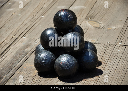 Stack of civil war cannon balls at historic Fort Point park in San ...
