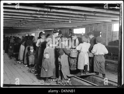 Group of oyster shuckers working in canning factory of Dunbar, Lopez ...