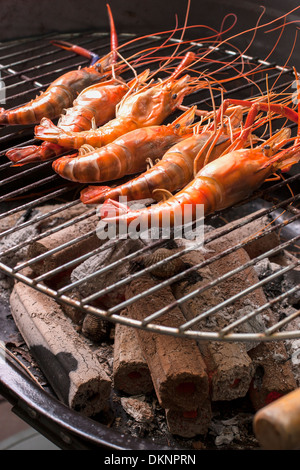 Grilled giant river prawn in a Thai luxury restaurant. Seafood in ...